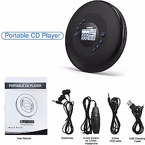 CD Player Portable Rechargeable Portable CD Player for Car and Travel Walkman CD Player with Headphone and Anti-Skip/Shockproof Personal CD Player Discman Kpop Music Compact CD Players with AUX Cable