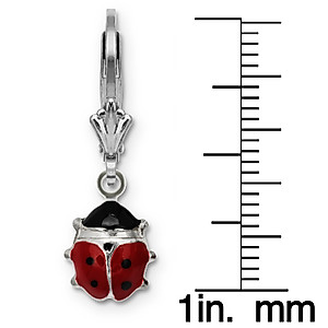Jewelryweb - Sterling Silver Rhodium-plated Red Enamel Lady Bug Lever Back Earrings - 7mmx25mm