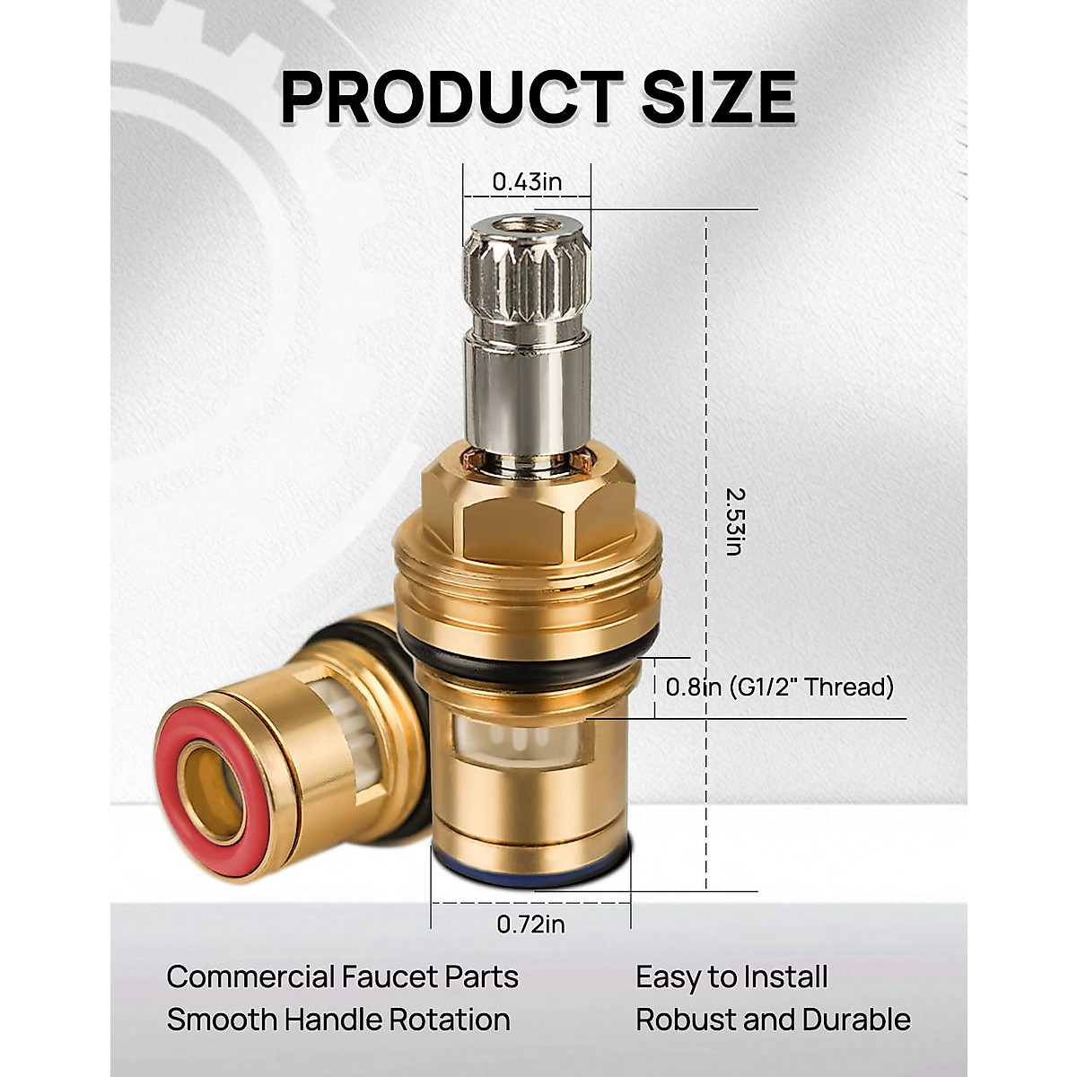 Phivan Brass Handle Stem Assembly Ceramic Faucet Valve Cartridge 20 Teeth Commercial Faucet Parts for Most Commercial Kitchen Sink Faucet, Compatible with Hot & Cold Widespread Cartridge Replacement