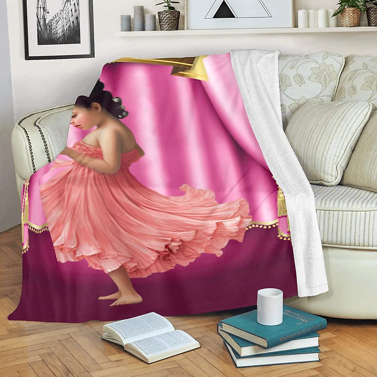 XOZOTY Personalized Girl Golden Hat Pink Stage Baby Blanket with Name Custom Baby Nursery Throw Fleece Blankets for Boys and Girls Birthday Tapestry 30 X 40inch