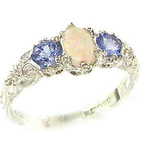 LetsBuyGold 925 Sterling Silver Natural Opal and Tanzanite Womens Anniversary Ring - Size 10.5