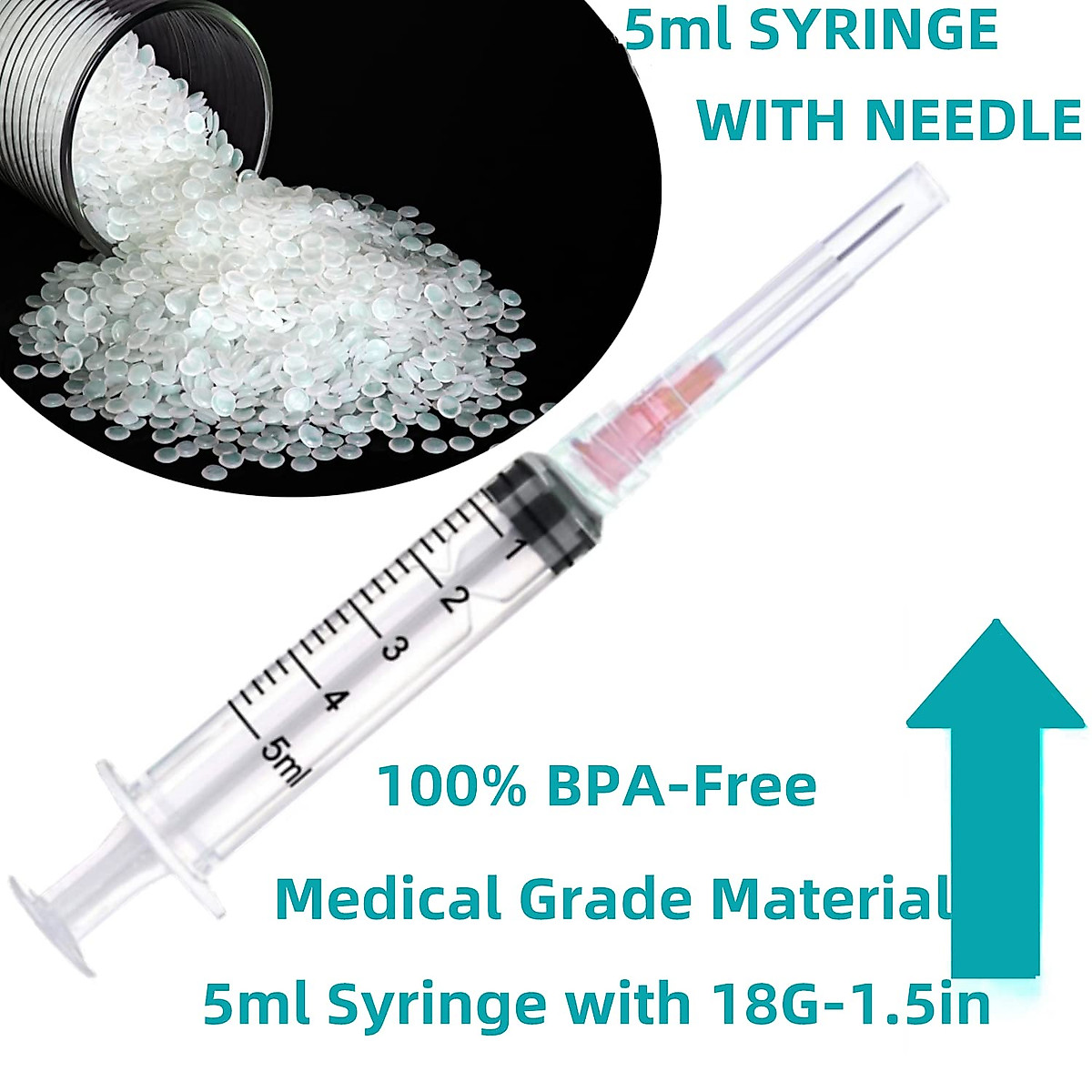 100 Pack 5ml Plastic Syringe with 18 Gauge Needle Lab Supplies, Individually Sealed Packed