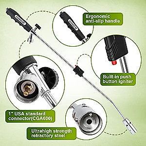 Weed Torch Propane Burner, 50,000BTU Blow Torch, Gas Vapor, self igniting, Ergonomic Anti-slip Handle, with Trigger Start and Flame Control Valve(Fuel Not Included)