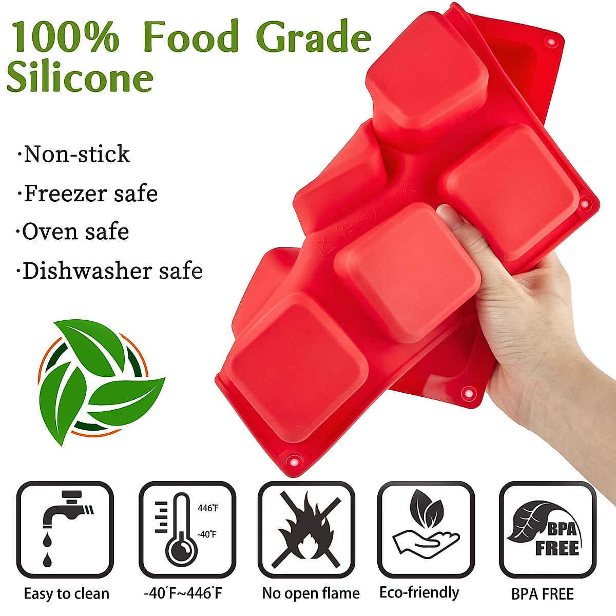 JOERSH 2 PCS Square Molds Silicone for Brownie Bites, 9-Cavity Silicone Brownie Pan All Edges for Fudges, Mini Muffins and Cakes