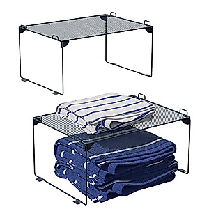 Neudeco Stackable Cabinet Shelf Organizer - 2 Pack Metal Mesh Stacking Shelves for Kitchen, Closet, Bathroom, Countertop and Cabinet -Gray