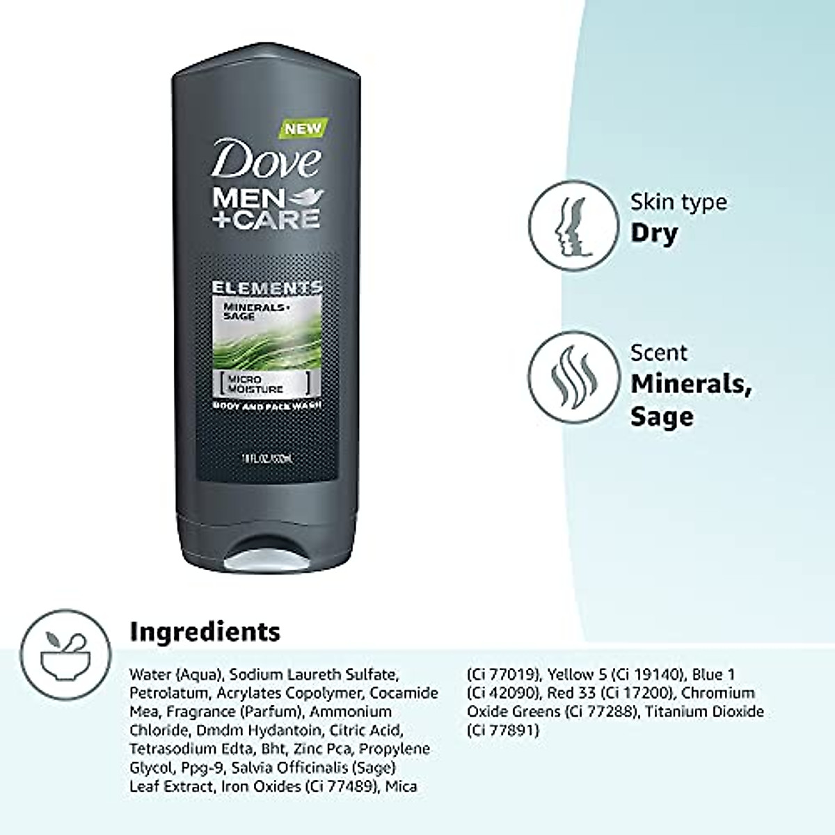 Dove Men+Care Elements Body Wash Mineral+Sage 18 oz Effectively Washes Away Bacteria While Nourishing Your Skin