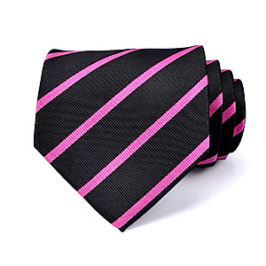 LUISDAN Stripe Tie Jacquard Woven Microfiber Formal Men's Neckties - Various Styles (Black&pink)