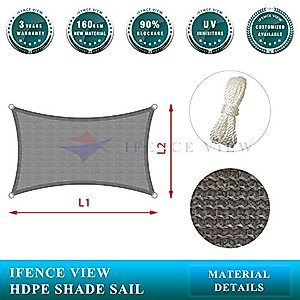 Ifenceview 6'x6'-6'x24' Rectangle UV Blocking Sun Shade Sail Canopy Awning for Patio Yard Garden Driveway Outdoor Facility (6' x 17', Grey)