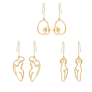 Female Face Body Dangle Earring Gold Aesthetic Statement Earring Abstract Fun Jewelry for Women