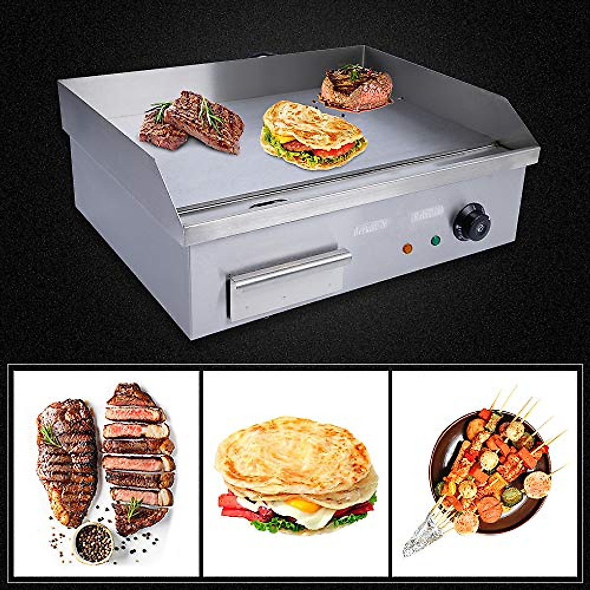 Fichiouy 3/4.4KW Electric Countertop Griddle Flat Grill BBQ with Thermostatic Control, Flat Top Grill Hot Plate BBQ Grill Countertop (3000W)