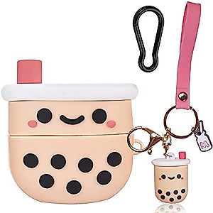 Cute Airpods Pro Case Cover with Keychain,Girly Pink Boba Milk Tea Silicone Protective Shockproof Compatible with AirPods Pro Charging Case for Girls