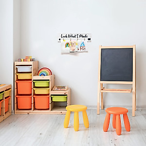 Elegant Designs HG2038-WBM Decorix Farmhouse Wall Mounted Hanging 4 Photo Wood Picture Display w Clips & Look What I Made Black Script for Artwork,Drawings,Décor,Kids Room,Nursery,Playroom,Wht Wash