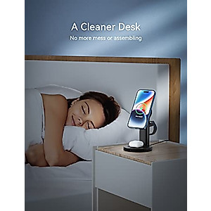 ELEGRP Magnetic Wireless Charger Station, Magesafe Charger 3 in 1 with 18W Adapter, for iPhone 14 (Plus/Pro/Pro Max), iPhone 13&12 (Mini/Pro/Pro Max), iWatch, Airpods/Samsung Headset (Black)