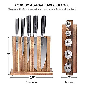 KYOKU 5-Knife Set with Block, 8” Chef Knife + 8” Bread Knife + 6.5” Boning Knife + 5” Utility Knife + 3.5” Paring Knife – Premium Japanese Steel Cutlery Kitchen Knives Set with Wooden Block