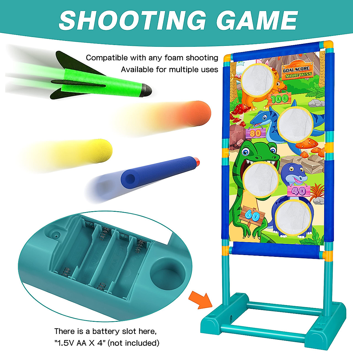 Bottleboom Shooting Game Toys for Boys Age 5 6 7 8 9 10+ Years Old,Foam Popper Guns for 2 Player,Electric Shooting Target & Air Blaster with 24 Foam Bullet Balls Birthday Gift for Kids Girls