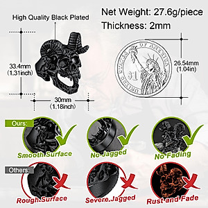 FaithHeart Rapper Biker Rings for Male Size 9 Stainless Steel Satan Church Jewelry Baphomet Goat Head Pinky Finger Charms