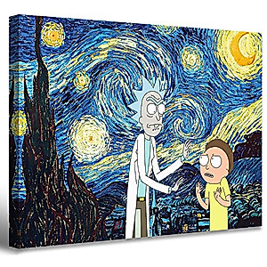 Catyendy Rick and Morty Canvas Wall Art Prints Oil Painting Posters Decor Boy's Room for Living Room Home Artwork Framed Ready to Hang 12" W x 16" H