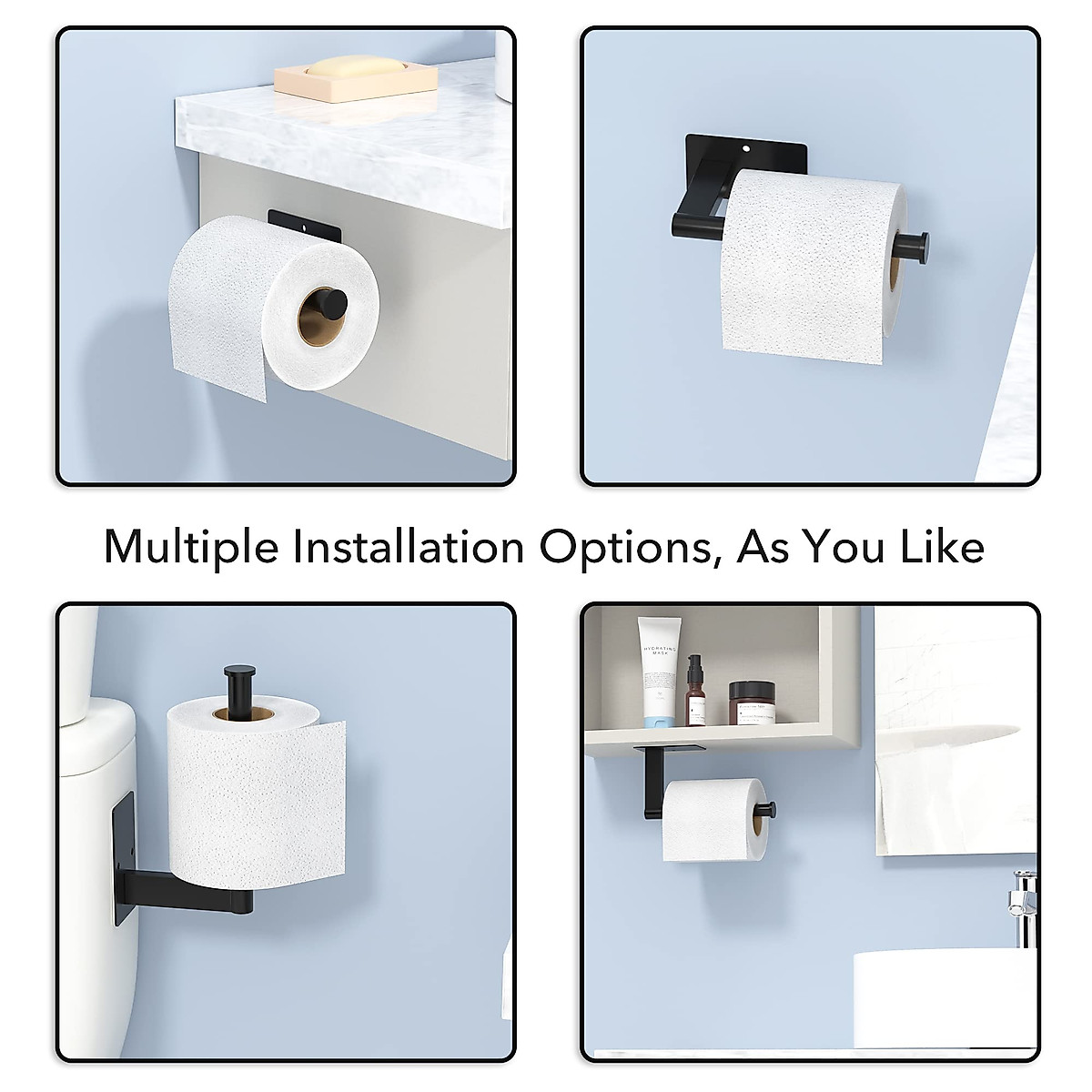 Matte Black Toilet Paper Holder - Toilet Roll Holder Self-Adhesive, Toilet Paper Roll Holder No Drilling, Stainless Steel Toilet Tissues Holder for Kitchen and Bathroom