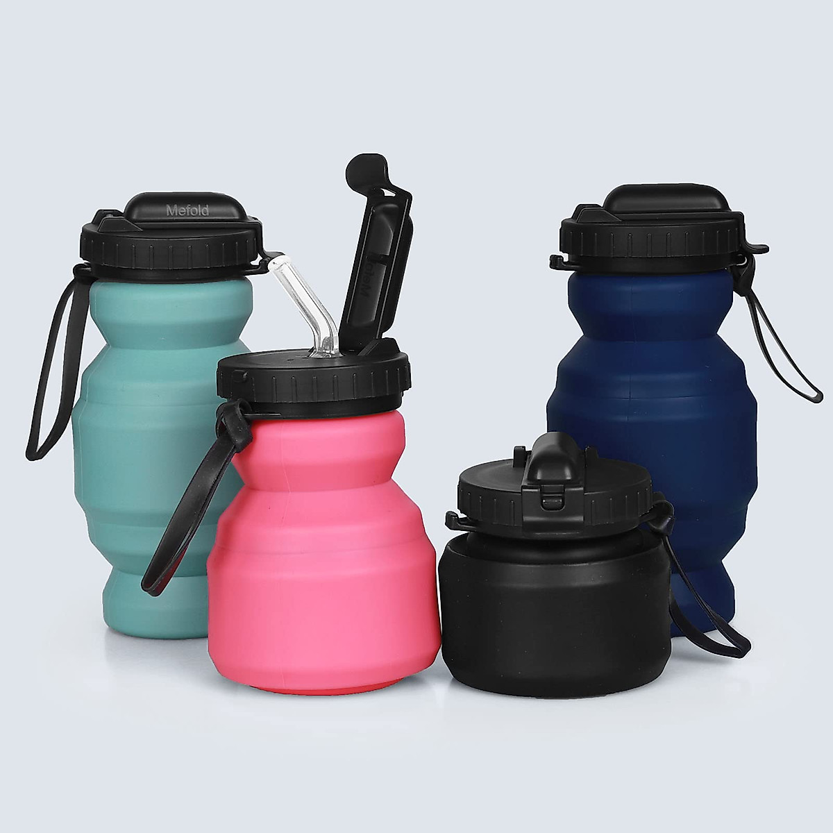 Mefold Water Bottles Collapse Silicone Durable Leak Proof Straw,Foldable Medical Grade BPA-Free,11oz Lightweight bottles for Kids Travel, Portable, Cycling, Hiking, Sports, Gym, Camping 320ML