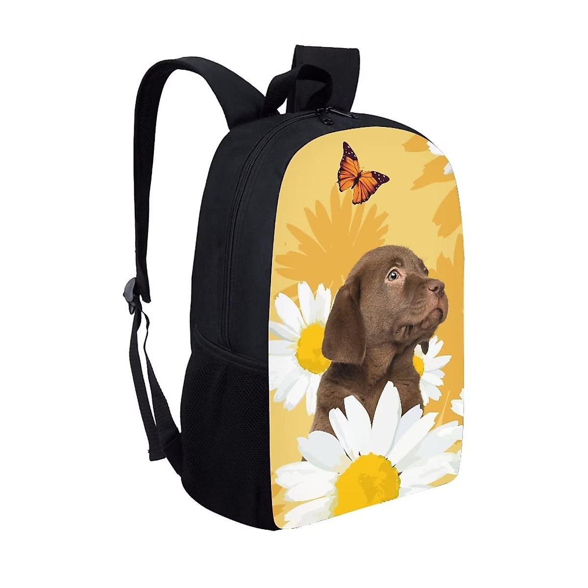 Allcute Floral Labrador Puppy Dog Print Backpack for Girls Boys Lightweight Large Capacity School Bookbag Kids Elementary Student Relaxed Padded Comfy Durable Daypack 17 Inch