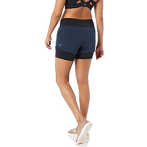 Amazon Essentials Women's Standard-fit Knit Waistband 2-in-1 Woven Running Short (Previously Core 10), Navy/Black, 2X