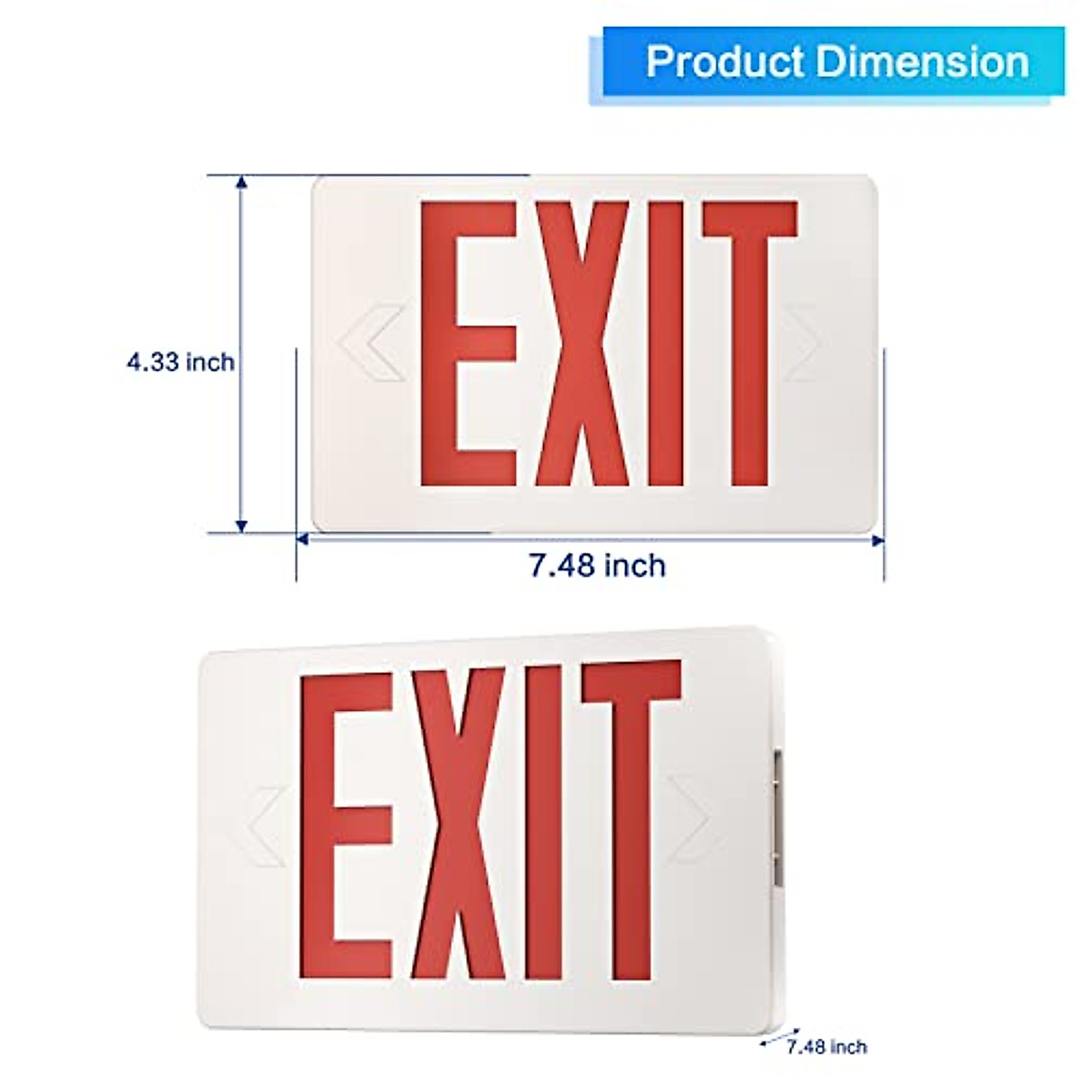 EXITLUX 2 Packs LED Exit Lights with Emergency Lights-Double Face Two LED Adjustable Head Emergency Exit Lights with Battery Backup Dual LED Lamp ABS Fire Resistance UL Listed 120-277VAC.…