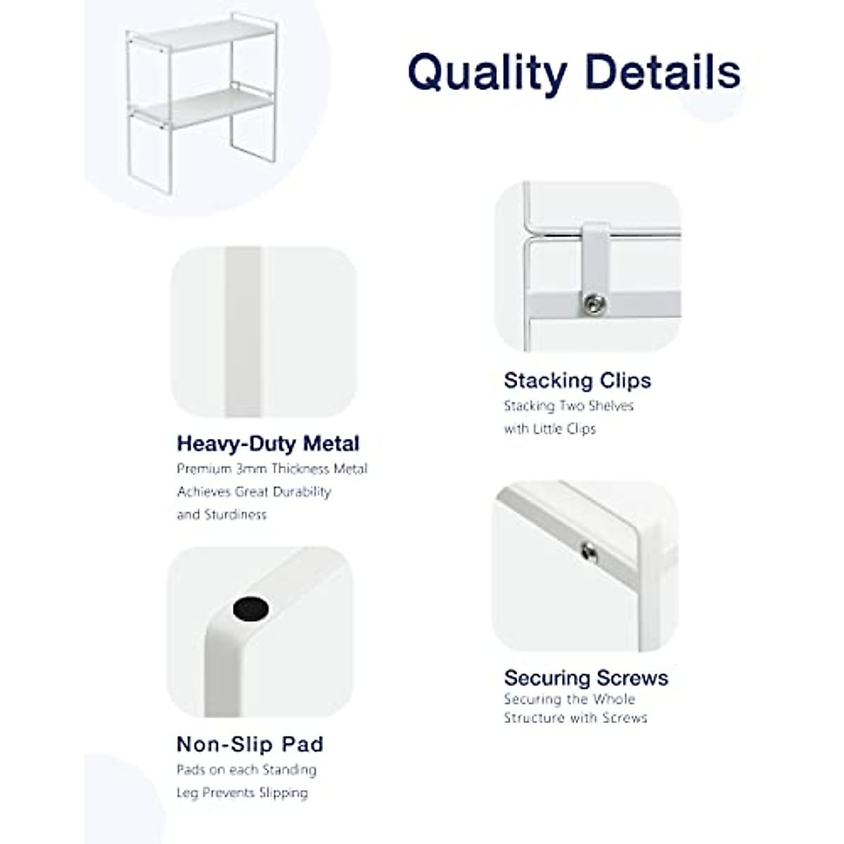 Nxconsu 2Pack Stackable Cabinet Shelf Organizer Storage Rack Shelf Riser for Kitchen Pantry Cupboard Bathroom Under Sink Counter Countertop Desk Space Saver Freestanding Heavy Duty Nonslip White Tall