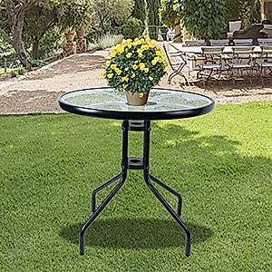 Vipush 24" Outdoor Bistro Table Round Patio Side Table Dining Table with Glass Table Top Metal Coffee Table for Lawn Garden Pool Steel Frame Commercial Party Table Black