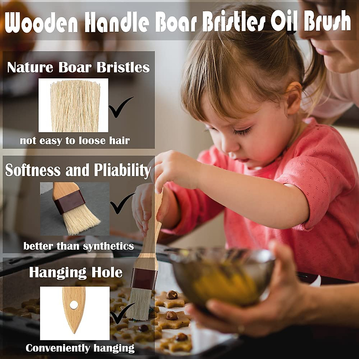 ANLIZY Pastry Brush for Cooking and Baking- 4 Pack Silicone Basting Brush and Food Brushes with Boar Bristles and Hardwood Handle Set for Kitchen, Grilling and Spreading Oil, Butter, BBQ Sauce (Black)