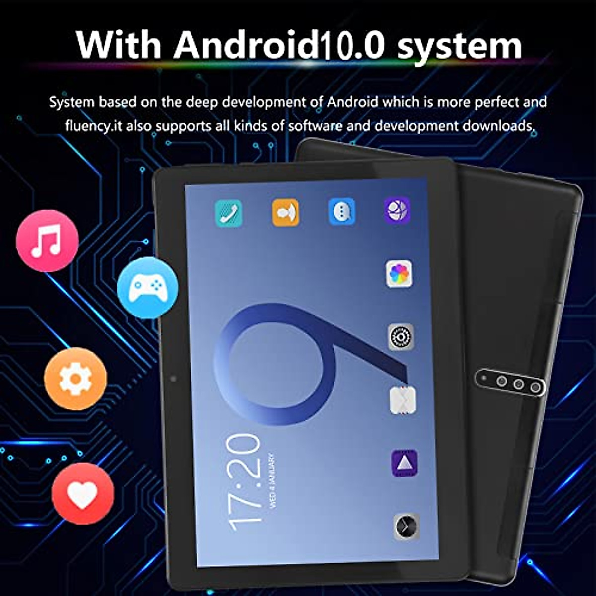 PUSOKEI Tablet 10 Inch, Android 10.0 Tablets, 3GB RAM 32GB ROM 128GB Expand, 8 Core CPU, HD IPS Touch Screen, 5MP Camera, Dual SIM Slot, 2.4G/5G WiFi, BT, 6000mah Battery(Black)