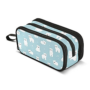 susiyo Large Pencil Case Polar Bear Pencil Pouch Big Capacity Pencil Bag 3 Compartments Marker Pen Stationery Bag Pencil Cases for Girls Boys Students