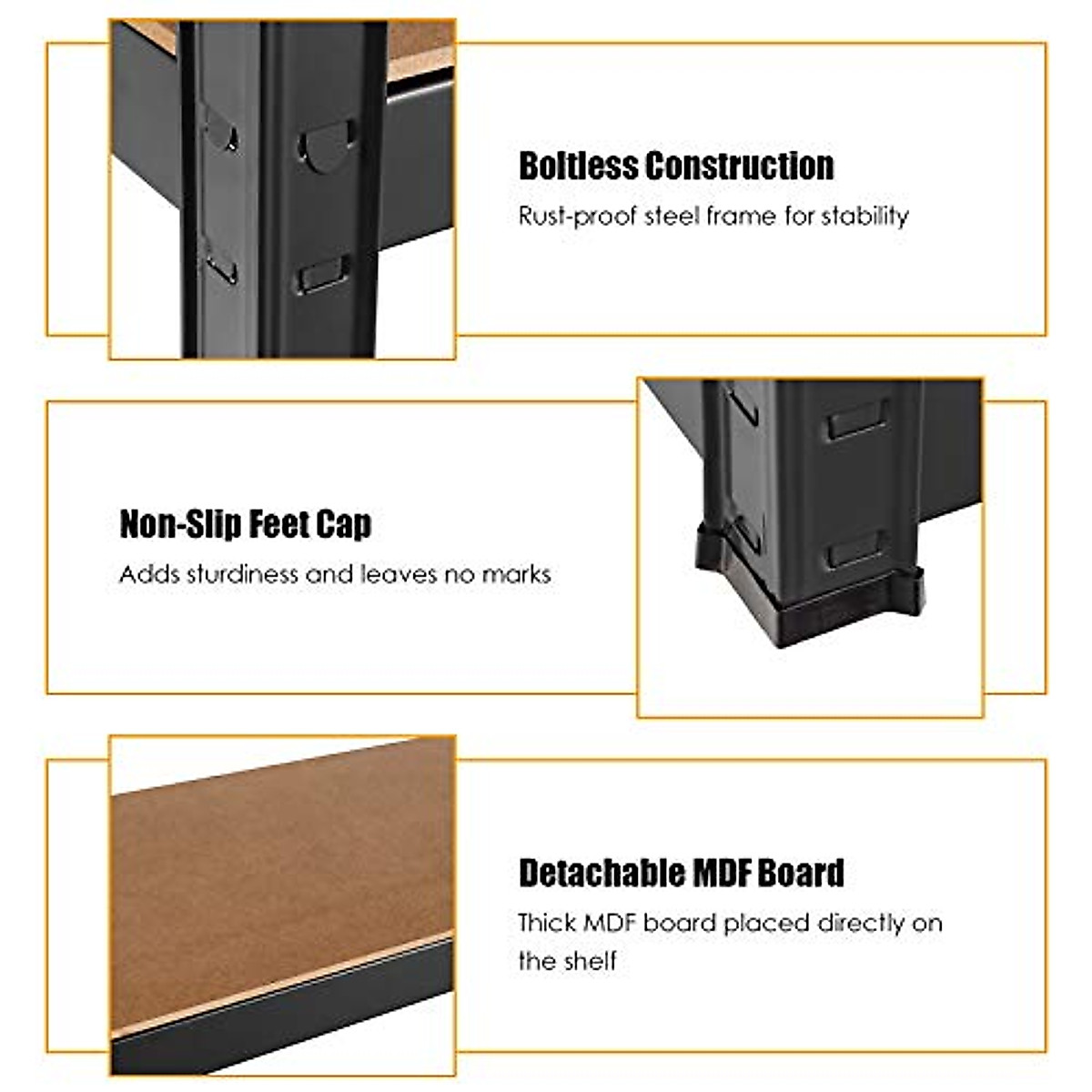 Tangkula Metal Storage Shelves, Heavy Duty Steel 5 Tier Utility Shelves with Adjustable Shelves, Bolt-Free Assembly, High Weight Capacity, Garage Organization Storage Rack, 36"Lx16''Wx72"H (1, Black)