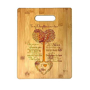 To My Daughter-in-Law Tree Heart Rainbow Sweet Sayings Mother's Day Laser Engraved Bamboo Cutting Board - Wedding, Housewarming, Anniversary, Birthday, Christmas, Gift