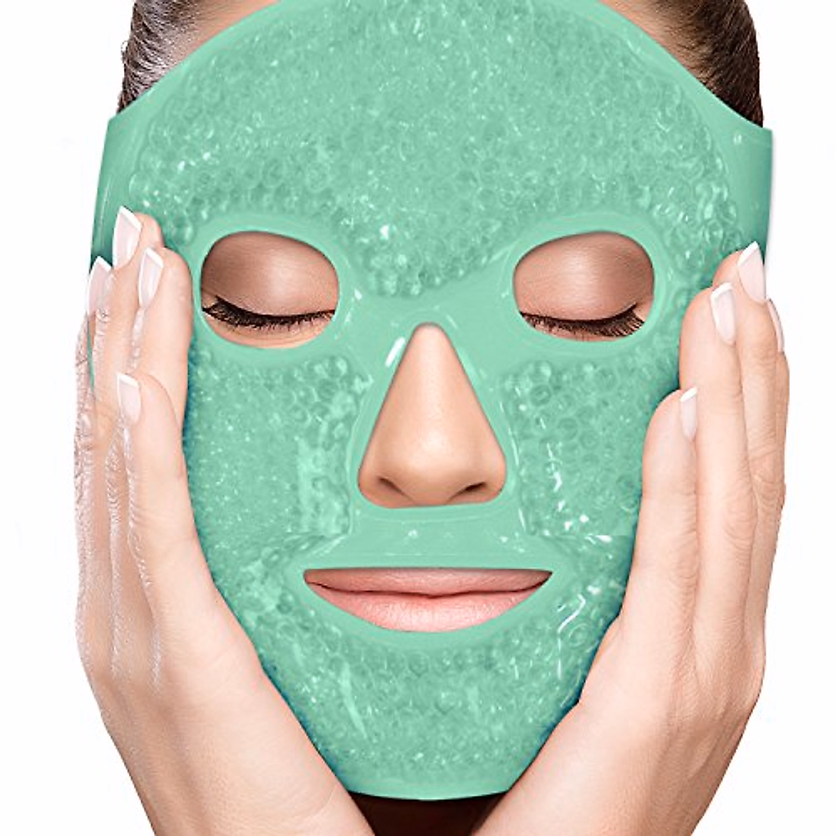 PerfeCore Facial Mask Get Rid of Puffy Eyes Migraine Relief, Sleeping, Travel Therapeutic Hot Cold Compress Pack Gel Beads, Spa Therapy Wrap for Sinus Face Puffiness Headaches Gel Mask