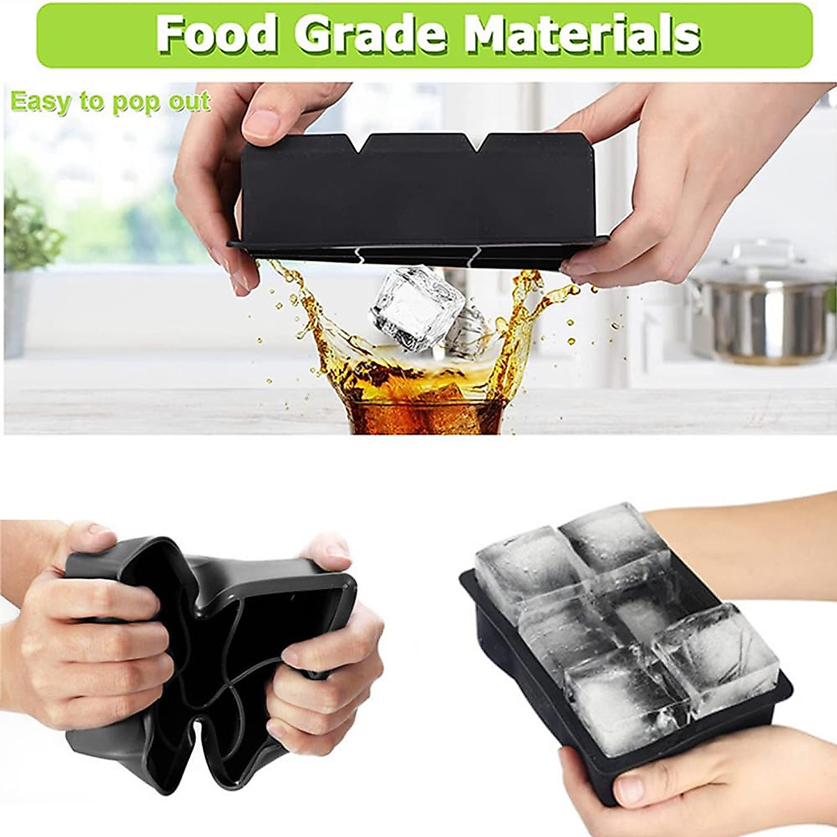 CHANCALCAL Ice Cube Trays, Silicone Sphere Whiskey Ice Maker with Lids, Large Square Ice Cube Molds, Suitable for Cocktails & Bourbon, Reusable & BPA Free