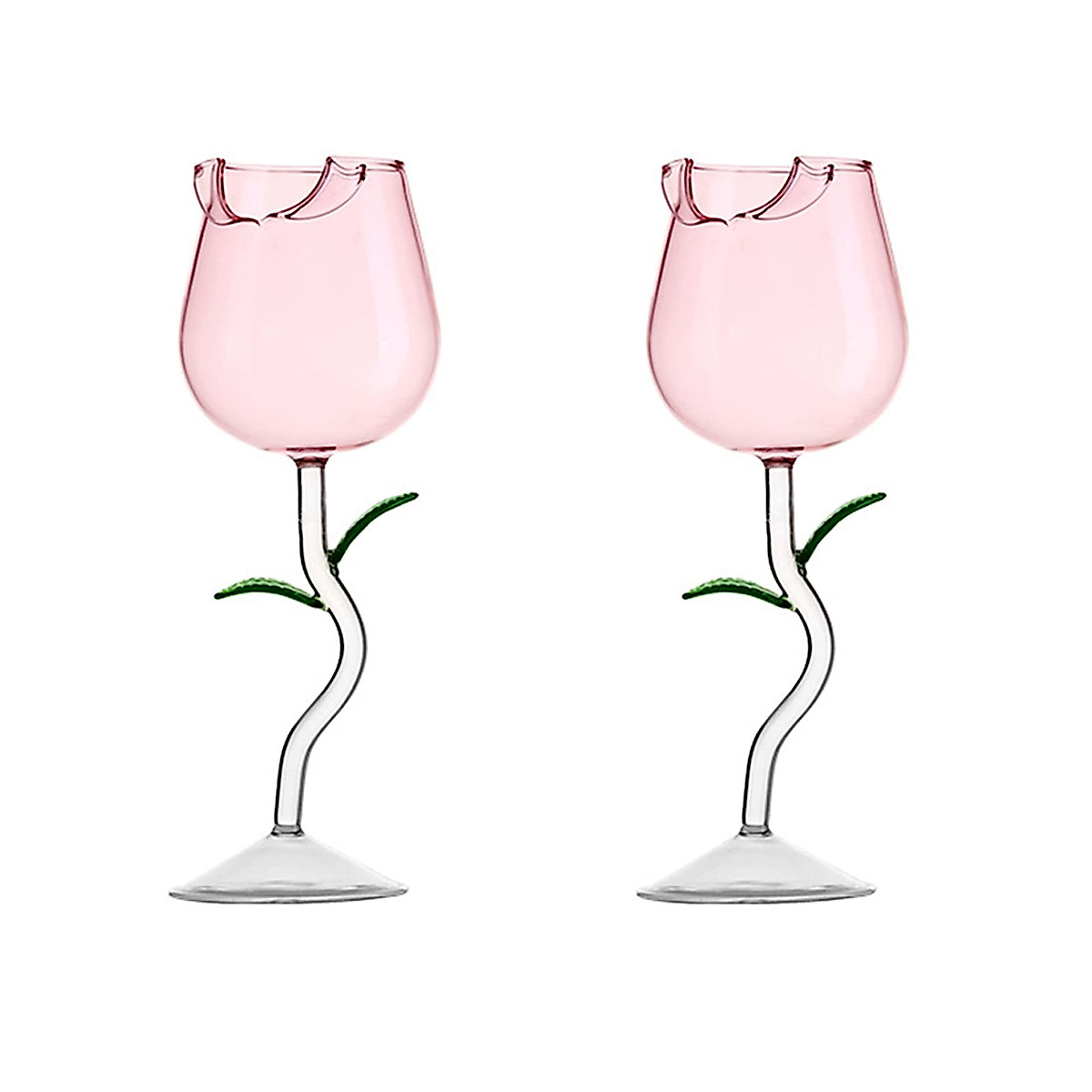 MANMAOHE YGHQAP 9.5 OZ Creative Rose Flower Wine Glasses Set of 2, Crystal Red Wine Glasses, Rose Flower Goblet Wine Cocktail Juice Glass for Party Wedding Festival Bar