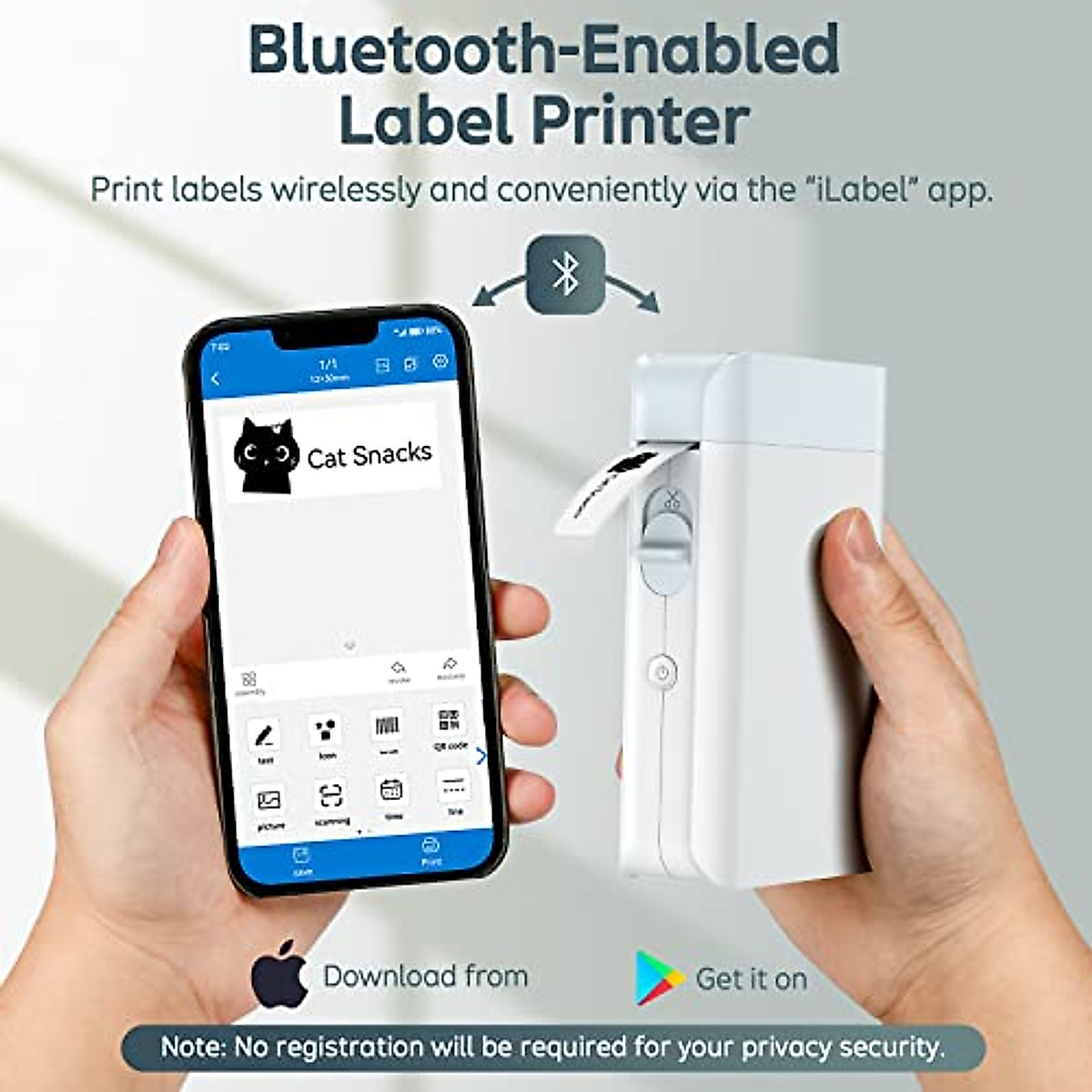 Label Maker Machine with Tape - Label Maker with 1 Roll Label tape, Thermal Bluetooth USB Rechargeable Portable WP9510 Label Printer, Label Makers, Mini Label Makers for Teacher Supplies, Home, Office