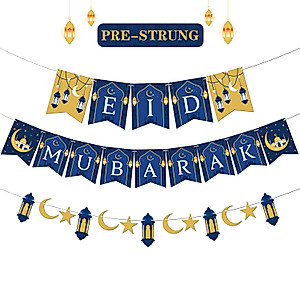 Eid Mubarak Banner Happy Eid Party Decorations Ramadan Festival Supplies Moon Star Lantern Garland Ramadan Decor