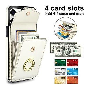 HianDier for iPhone 12 Pro MAX 6.7-inch Wallet Case with Bracelet Chain + Camera Lens Protector, with RFID Blocking Card Holder 360° Rotation Ring Stand Kickstand Protective PU Leather Cover, Beige