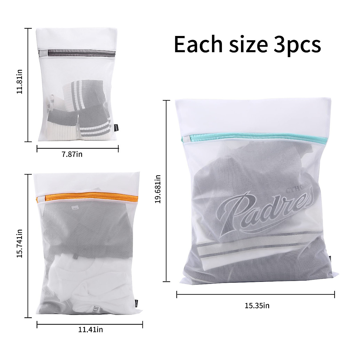 WBTEER 9-Piece Laundry Bag, Mesh Laundry Bag with Zipper, Lingerie Bags for Washing Delicates, 3 Sizes, Reusable Washing Bag for Underwear, Tops, Socks, Pants, Sweaters, Bras and Baby Clothes