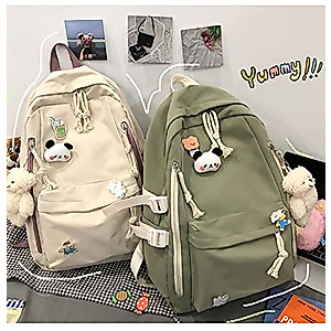 Timtram Kawaii School Backpack, Cute Aesthetic Backpack, Cute Kawaii School Backpack, for Teen Girl Boy Aesthetic, Bag for Laptop School College Free Plush Pendant & Pins (Green)