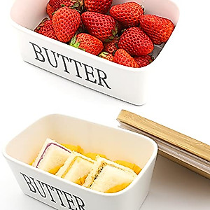 Lovelyduo Large Butter Dish with Lid for Countertop Ceramics Butter Keeper Container with Knife High-quality Double Silicone for Kitchen, Farmhouse, Fridge, Gift Rectangle White