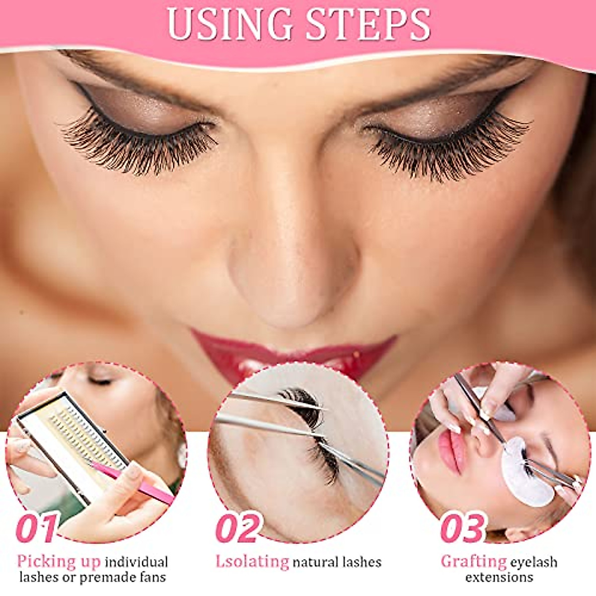 10 Pieces Eyelash Extension Tweezers Stainless Steel Curved Tweezers Volume Eyelash Tweezers Eyelash Isolation Tweezers Eyelash Application Tools for Eyelash Accessories, Silver, Rose Red, 5 Styles