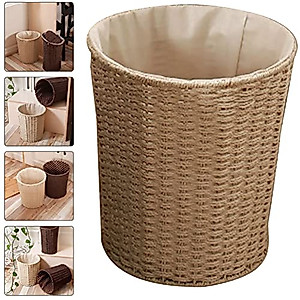 Zerodeko Woven Baskets Rattan Trash Can Wicker Waste Basket Woven Wastebasket Rustic Farmhouse Laundry Storage Basket Bin for Living Room Bedroom Bohemian Decor Beige Wicker Hamper
