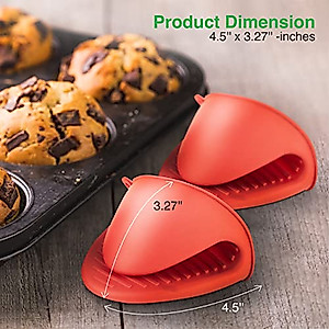 NutriChef 2 pcs Mini Red Silicone Gloves, Anti Slip Flexible Design for Nonstick Carbon Steel Bakeware Pans, Dishwasher Safe, Protects Hands from Hot Cast Iron Handle or Microwave Dish