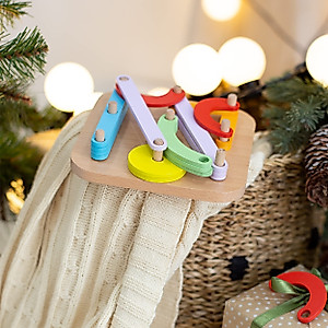 Bimi Boo 28 Pсs Letter and Number Construction Activity Set - Wooden Letters Number Shape Puzzles for Kids - Letter and Number Construction Activity Set - Shape Color Recognition Pegboard