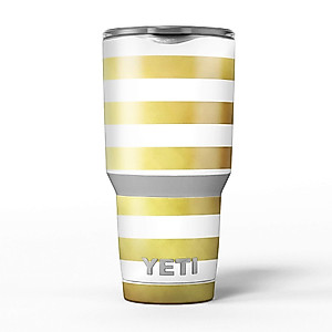 Design Skinz The Gold and White Horizontal Stripes - Skin Decal Vinyl Wrap Kit Compatible with The Yeti Rambler Cooler Tumbler Cups