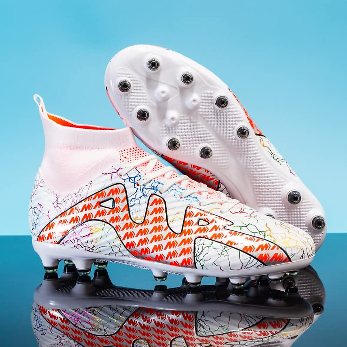 AOCON Men's Soccer Shoes Cleats FG/AG Youth Professional Spikes Athletic Football Sneaker Shoes for Training Outdoor Indoor