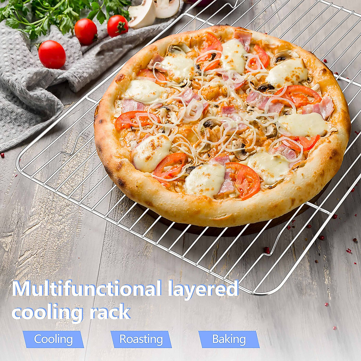 16 Inch Baking Sheet with Rack & Mat Set(2 Jelly Roll Pans + 2 Racks + 2 Mats), Herogo Stainless Steel Cookie Tray with Cooling Rack & Silicone Mat for Toaster Oven, Heavy Duty & Dishwasher Safe