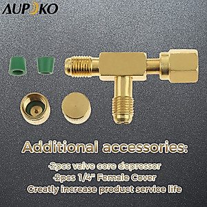 Aupoko Quick Coupler Access Tee, 1/4'' Valves Core Tee Adapter with Swivel Connector, Fits for Gauge Deep Vacuum Pump Manifold